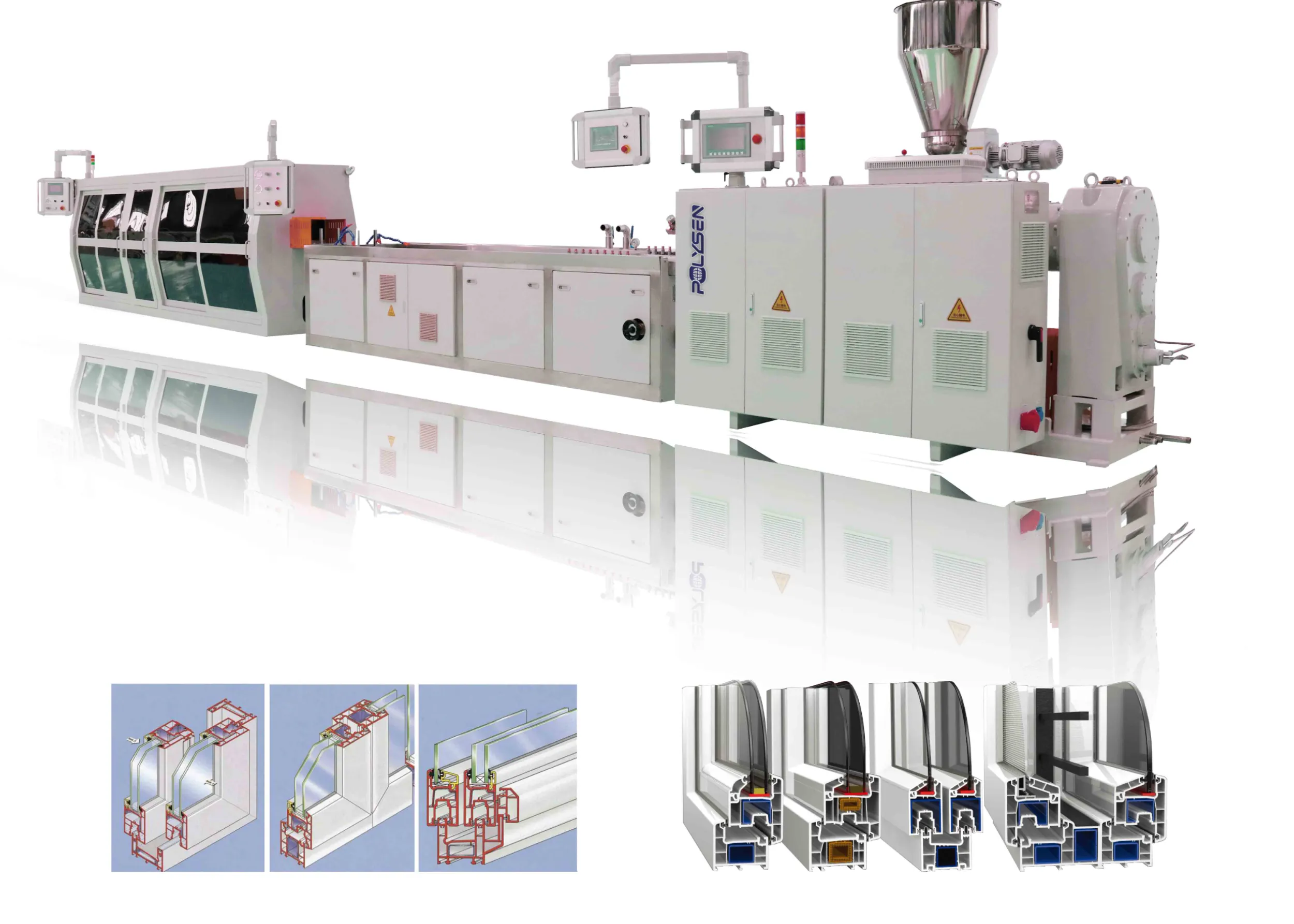 Conical Twin Screw Extruder Window Profile Extrusion Line | One-click ...