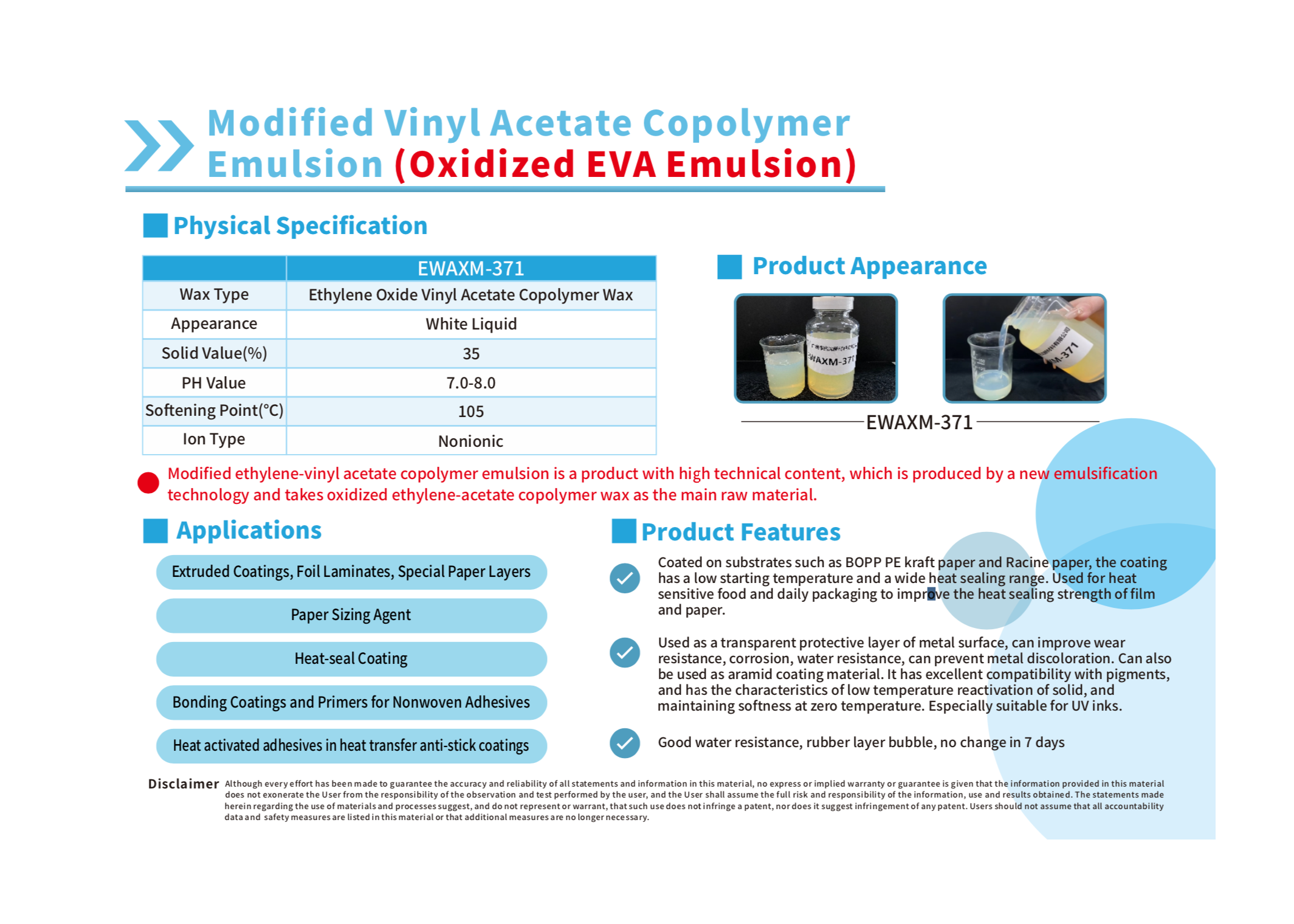 Oxidised EVA Emulsion | Plastics and Rubber Product